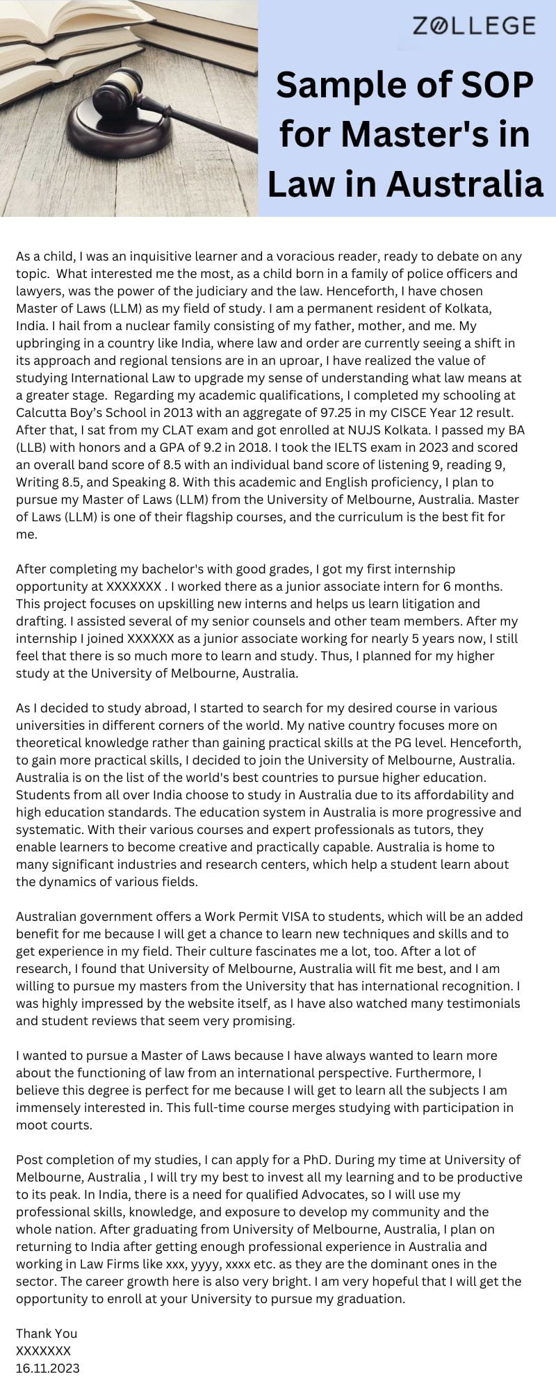SOP for Masters in Law in Australia: Guidelines, Format, and Sample