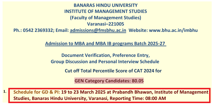 BHU IMS Releases GDPI Candidates List For MBA Admission 2025; Check ...