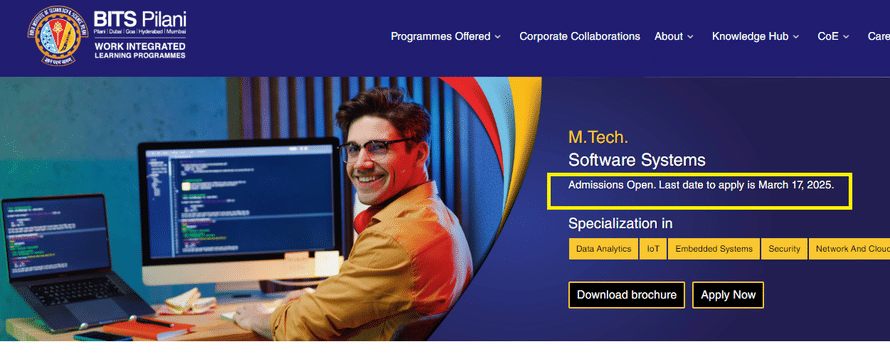 BITS Pilani Admission Open For MTech Software Systems 2025; Apply Till March 17