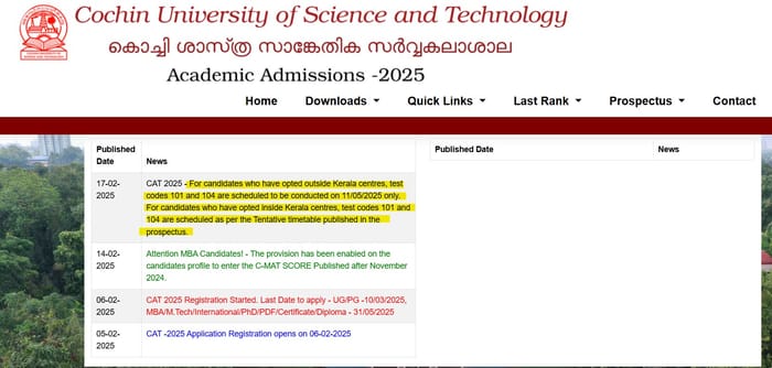 CUSAT CAT 2025: Registration Open Until March 10 for UG & PG Programs ...