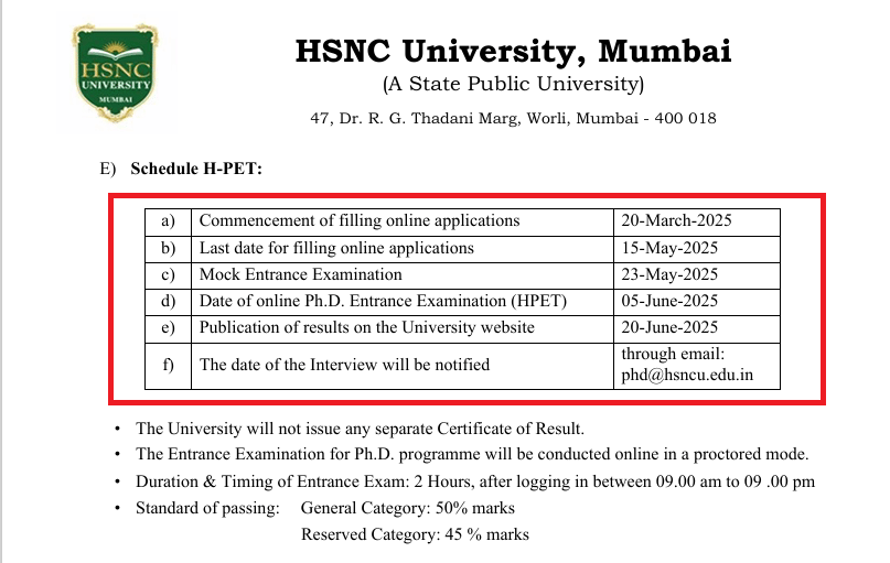 HSNC University Releases Admission Schedule For PhD Program 2025; Check ...