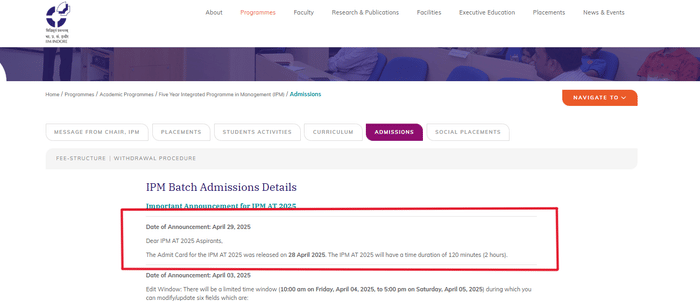 IPMAT 2025 Admit Card Released by IIM Indore at iimindore.ac.in ...