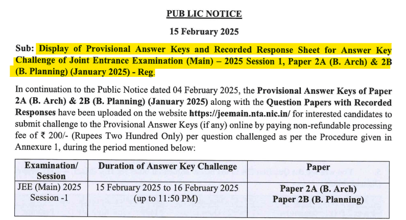 JEE Main 2025: Provisional Answer Key Released for Paper 2A (B. Arch ...