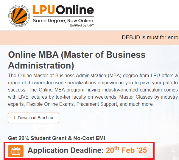 LPU Online Admission Open For MBA, MCA, MCom, BA, MA & MSc Program 2025; Apply Before Feb 20