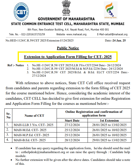 Maharashtra CET 2025: Registration Deadline Extended for 3-years LLB, M ...