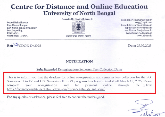 NBU Extends Deadline for Online Re-Registration and Semester Fee ...