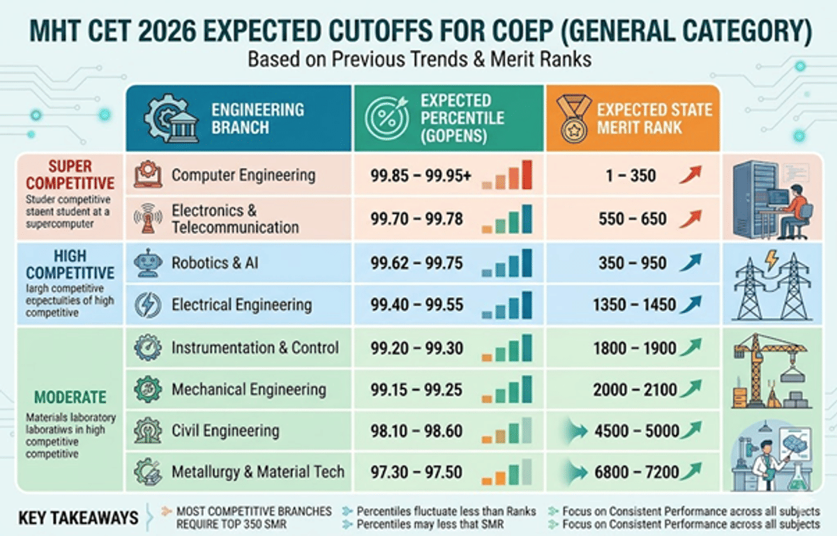 MHT CET 2026 Cutoff at COEP for General Category