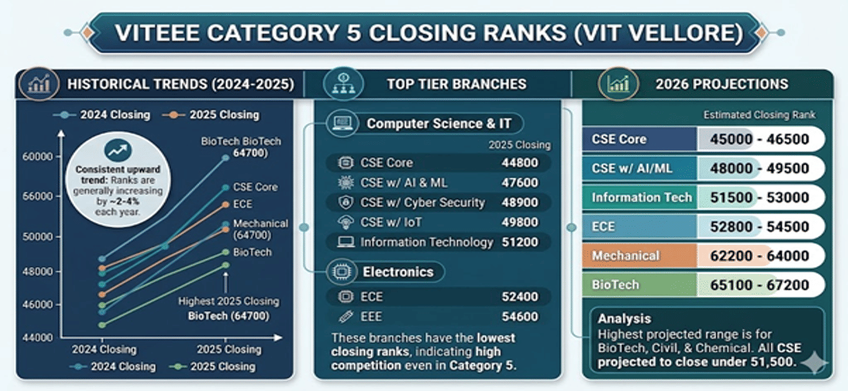 VITEEE Category 5 Closing Rank for VIT Vellore: Check Course Wise Cutoff