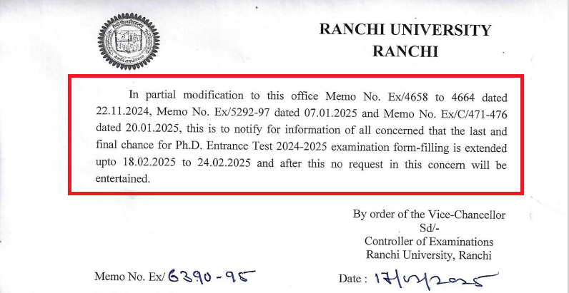 Ranchi University Extends Date For PhD Entrance Test 2025; Apply Before ...