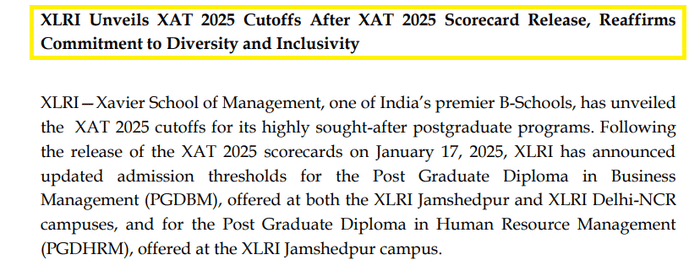 XAT 2025: XLRI Announces Cutoffs for BM and HRM Programs