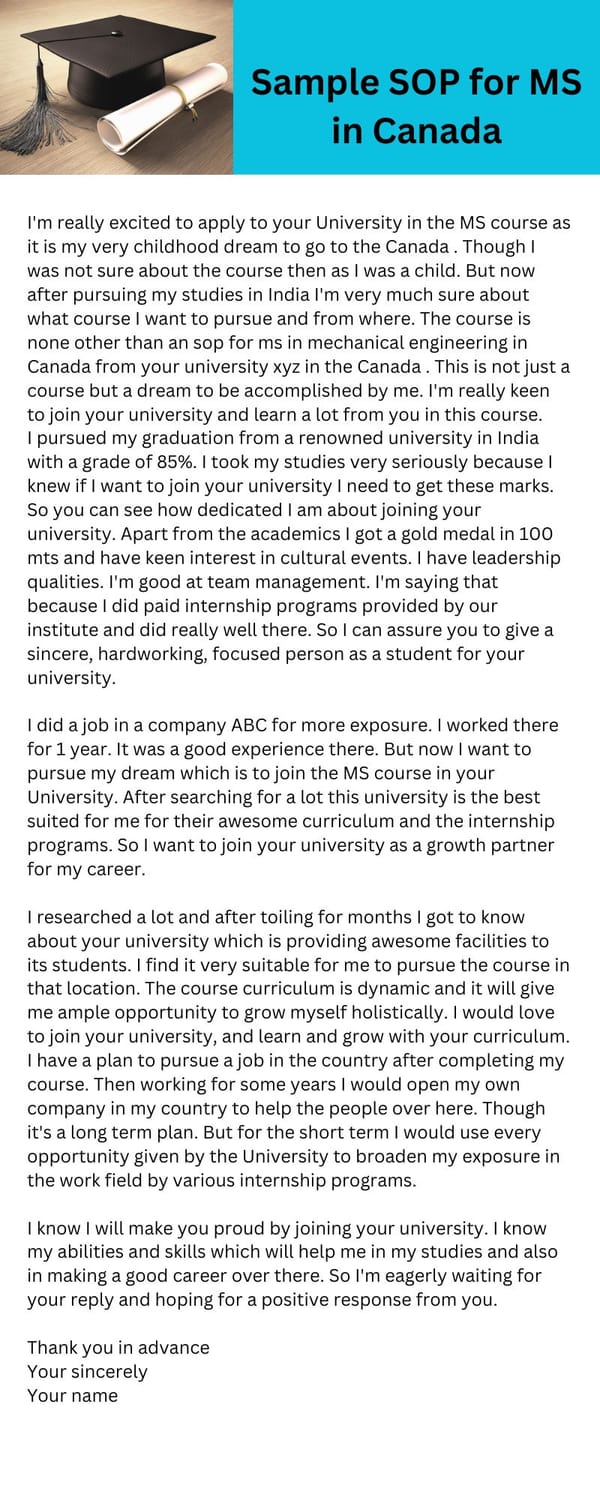 SOP for MS in Canada: Format, Sample, and Tips