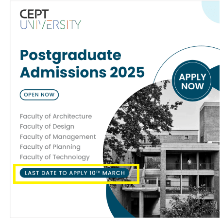 CEPT University Admission Open For Postgraduate Programs (Round 2) 2025 ...