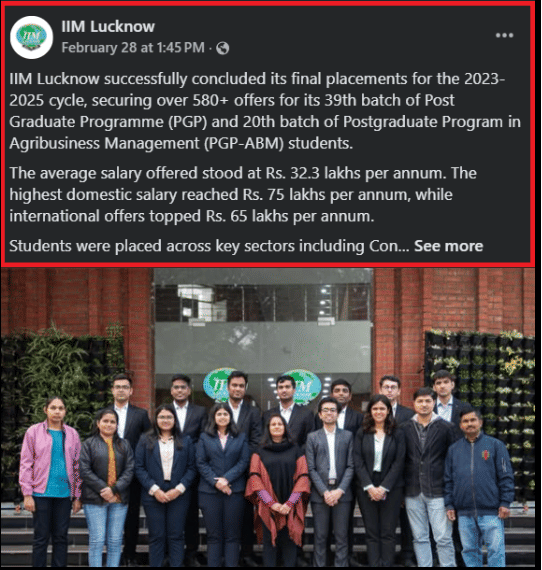 IIM Lucknow Placement Report Released For 2025; Highest Package Records ...