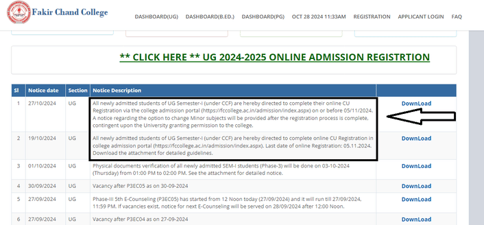 Fakir Chand College Released CU Registration Deadline, Apply Now