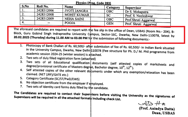 GGSIPU PhD Admission Result Out; Check Merit List Here